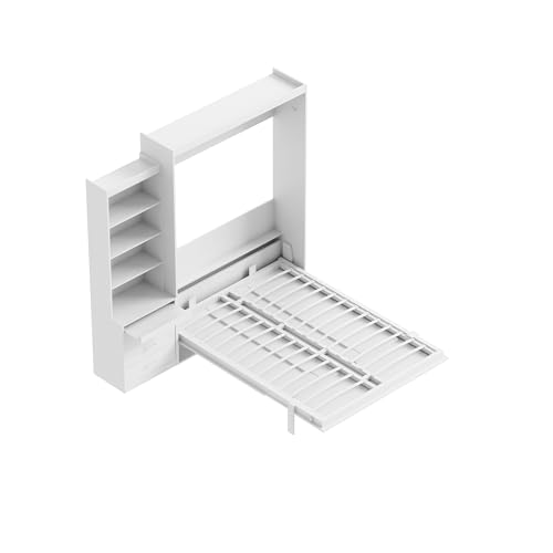HBRR Full Size Vertical Murphy Chest with Storage Shelf & Drawers, Space-Saving Wall Multipurpose Room, Versatile Cabinet Folding, Hidden Bed Gas Struts, White