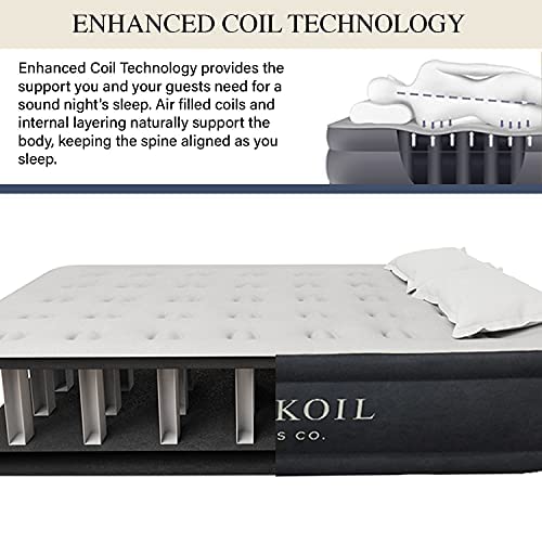 King Koil Luxury Queen Air Mattress with Built-in Pump for Home, Camping & Guests - Queen Size Inflatable Airbed Luxury Double High Adjustable Blow Up Mattress, Durable Portable Waterproof