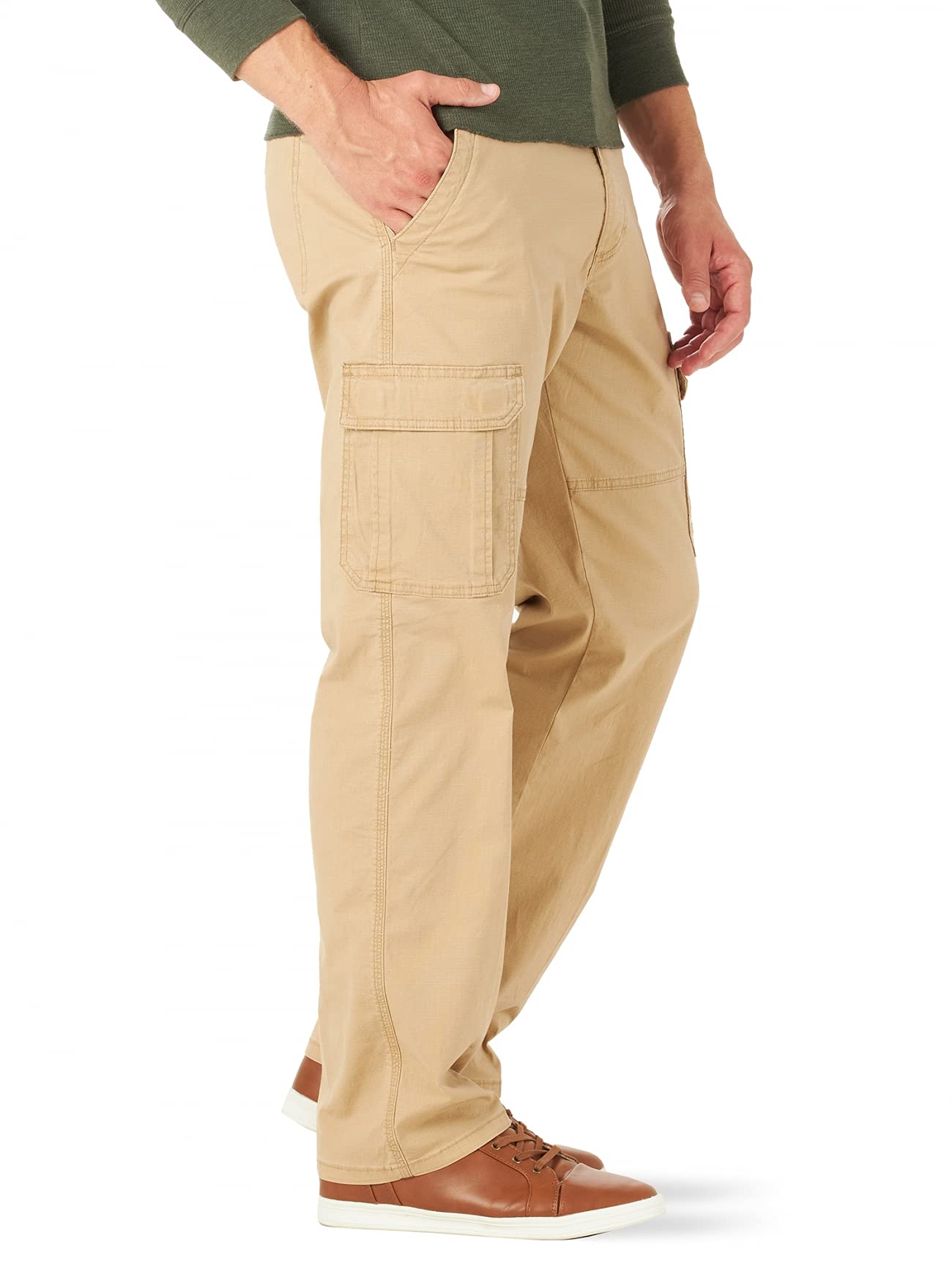 Wrangler Authentics Men's Relaxed Fit Stretch Cargo Pant, Travertine Ripstop, 36W x 29L