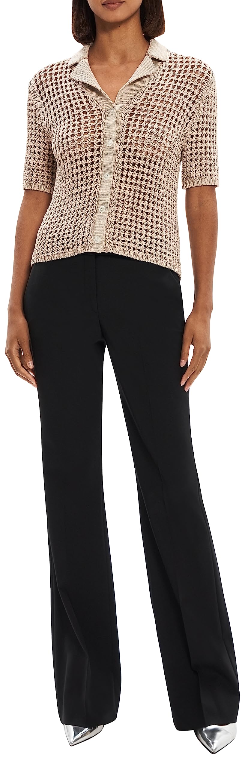 Theory Women's Shrunken Camp Shirt, Bone, Medium