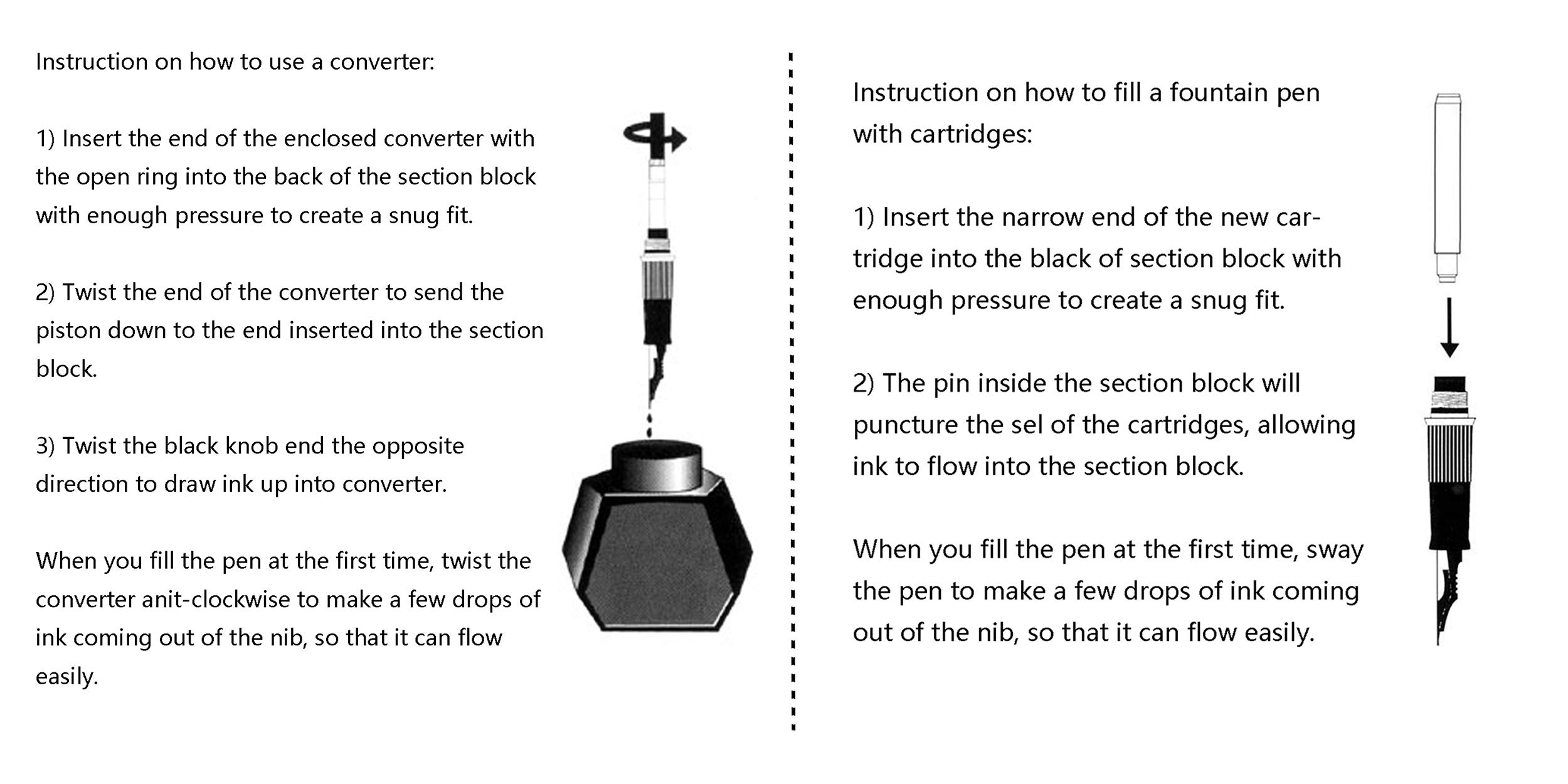 Matte Black Forest Fountain Pen Extra Fine Nib Classic Design with Converter and Metal Pen Box Set by Asvine