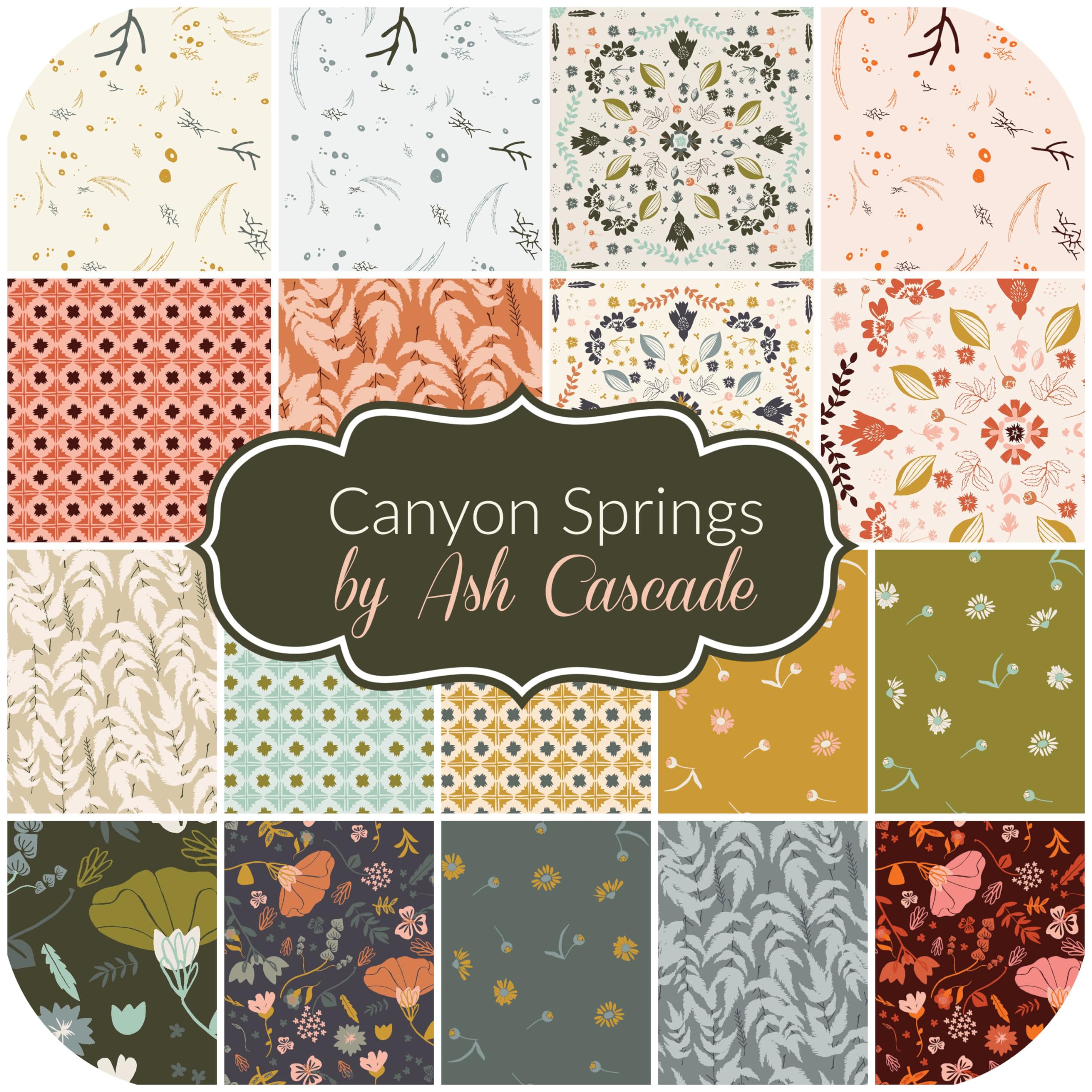 Canyon Springs Fat Quarter Bundle (18 Pieces) by Ash Cascade for Cotton and Steel 18 x 21 inches (45.72 cm x 53.34 cm) Fabric cuts DIY Quilt Fabric