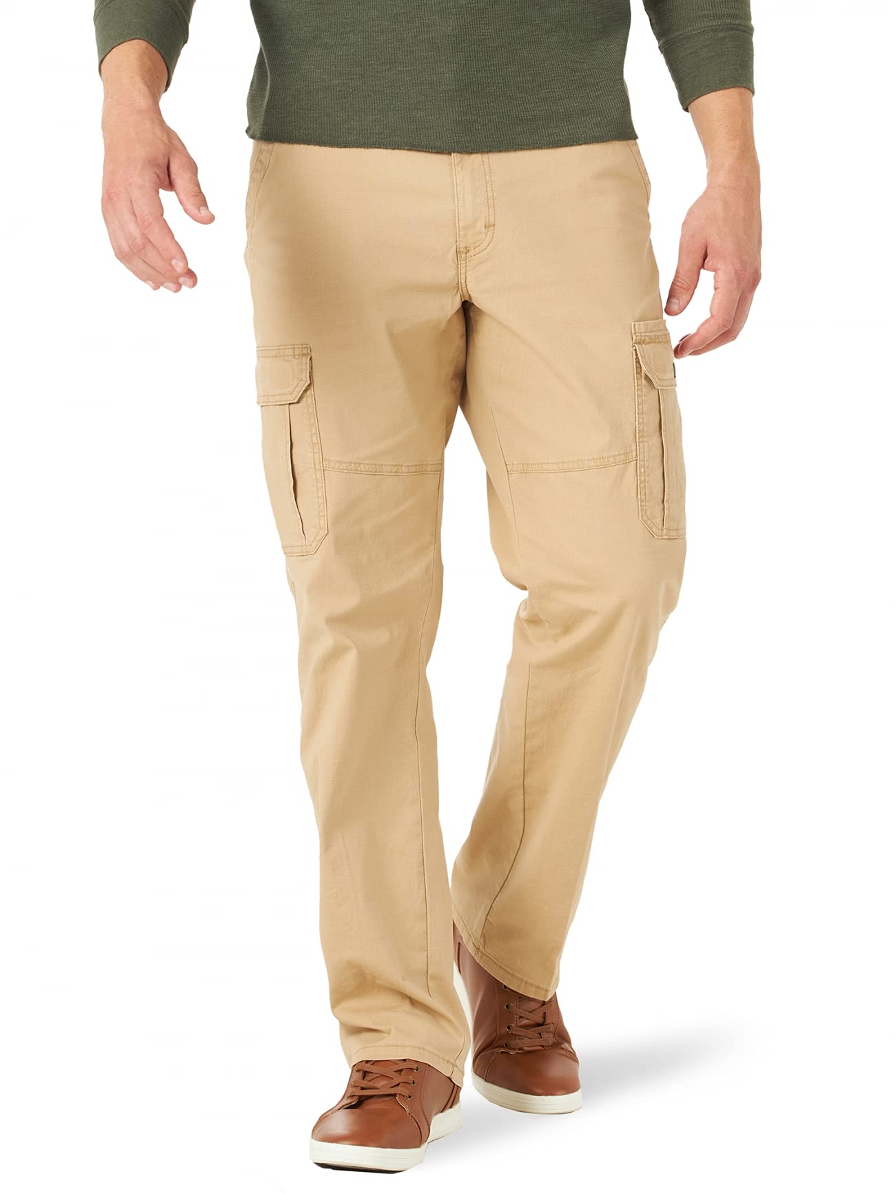 Wrangler Authentics Men's Relaxed Fit Stretch Cargo Pant, Travertine Ripstop, 36W x 29L