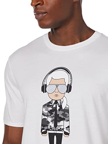 Karl Lagerfeld Paris Reflective T, Karl Character with Headphones Short Sleeve Crew Neck Men’s Shirt, White, M