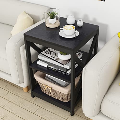 Bigbiglife Living Room Table Set of 3, Industrial X-Design Coffee Table with 2 End Side Tables, Modern 3 Pieces Coffee Table Set with Metal Frame for Apartment Home Office, Easy to Assemble, Black