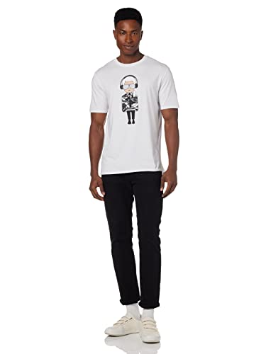Karl Lagerfeld Paris Reflective T, Karl Character with Headphones Short Sleeve Crew Neck Men’s Shirt, White, M