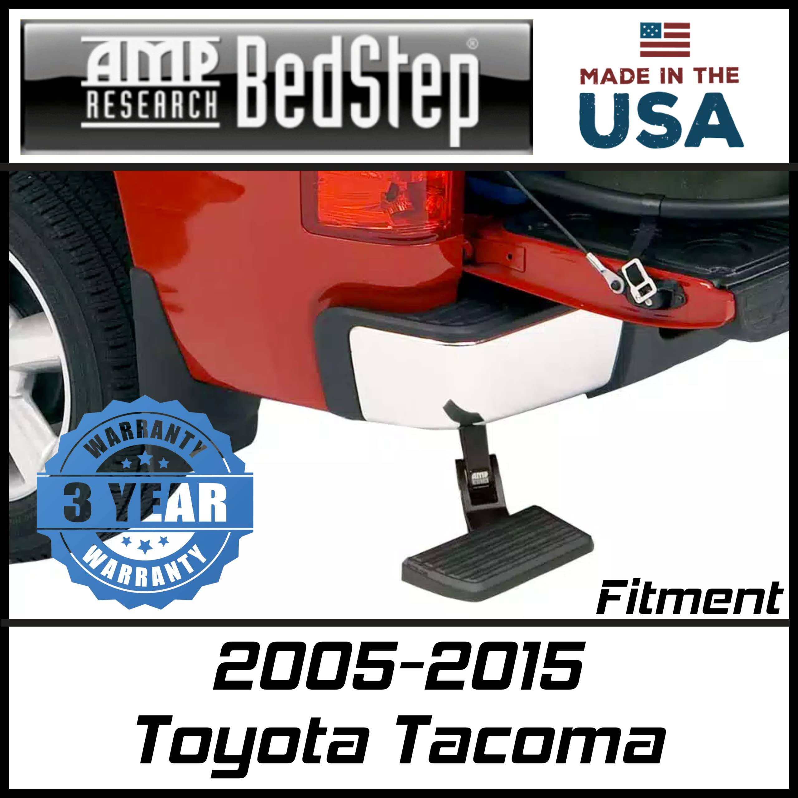 AMP Research 75307-01A BedStep Retractable Bumper Step for 2005-2015 Toyota Tacoma,Black,Large