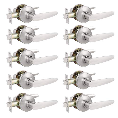 Probrico (10 Pack Unlocking Passage Door Levers Keyless Door Handles with Satin Nickel Finish for Hallway/Closets/Laundry Rooms, Home/Office Use