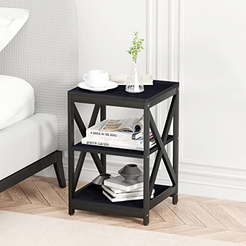 Bigbiglife Living Room Table Set of 3, Industrial X-Design Coffee Table with 2 End Side Tables, Modern 3 Pieces Coffee Table Set with Metal Frame for Apartment Home Office, Easy to Assemble, Black