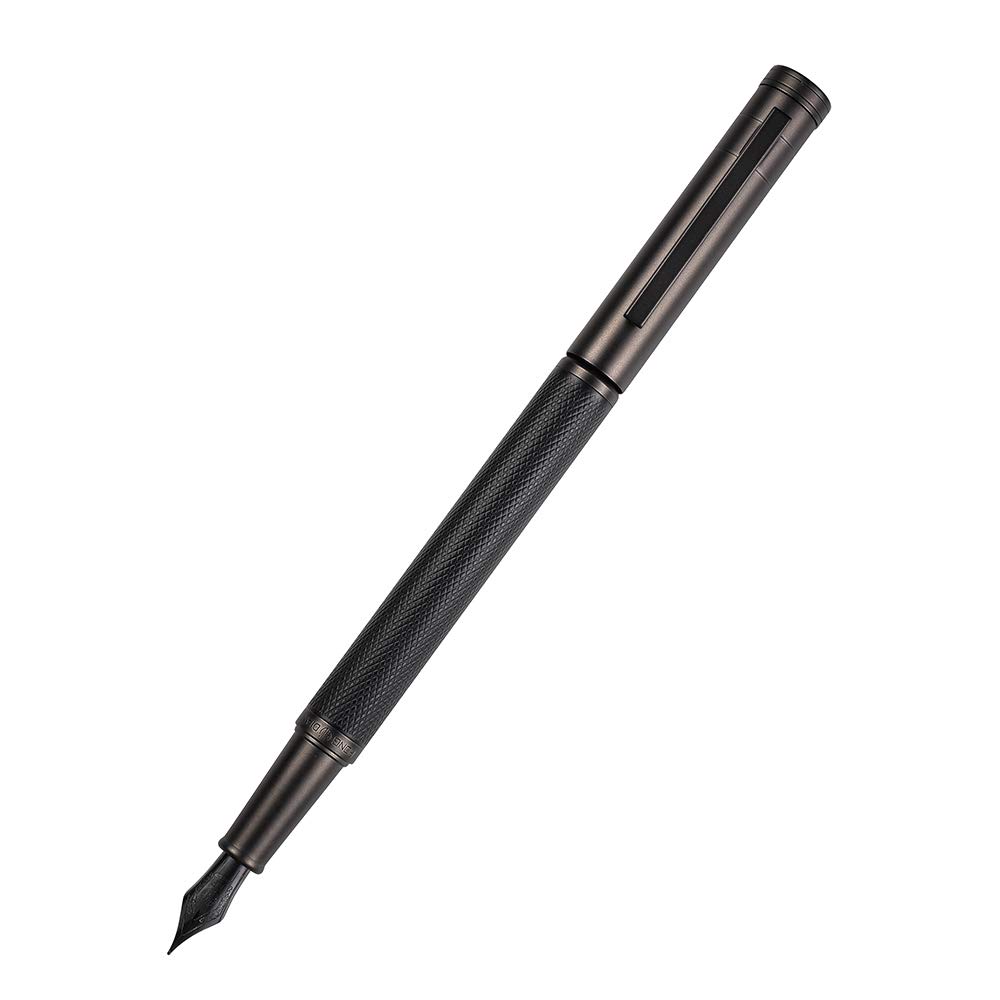 Matte Black Forest Fountain Pen Extra Fine Nib Classic Design with Converter and Metal Pen Box Set by Asvine
