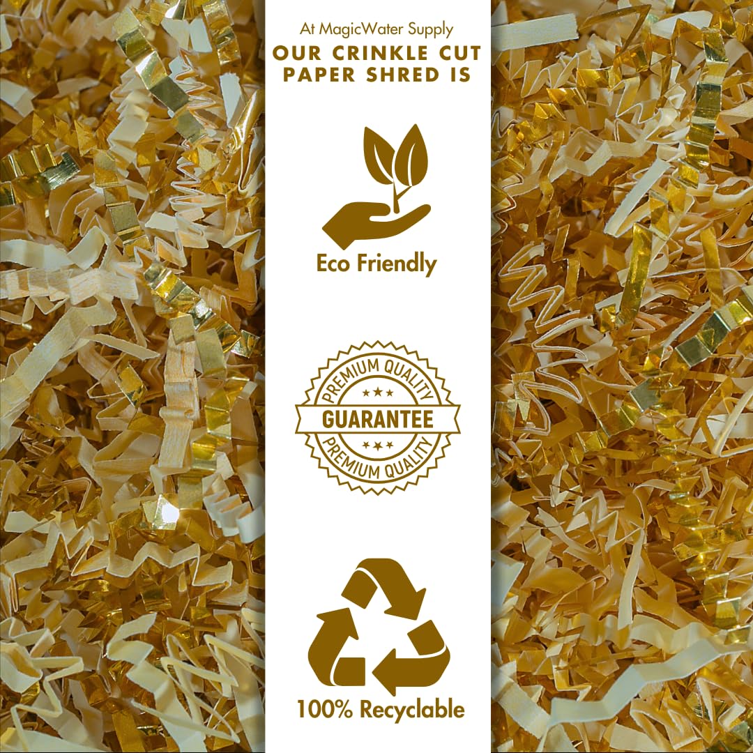 MagicWater Supply Crinkle Cut Paper Shred Filler (4 oz) for Gift Wrapping & Basket Filling - Vanilla & Gold