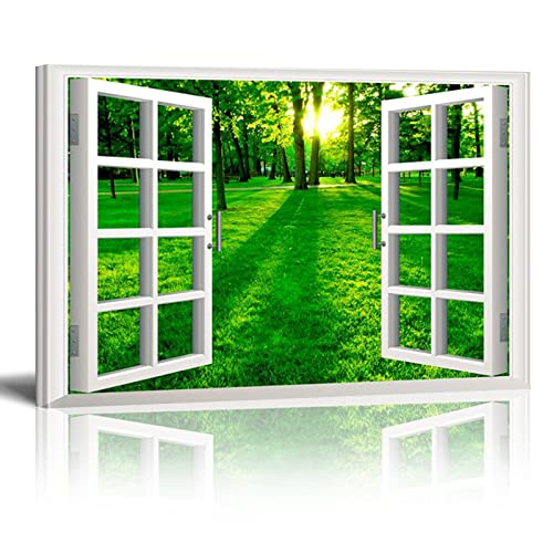 Wall Art 3D Window View Waterfall Abstract Canvas Wall Pictures Framed Scandinavian Wall Art Frames Gallery 50x40cm/20x16in With Frame
