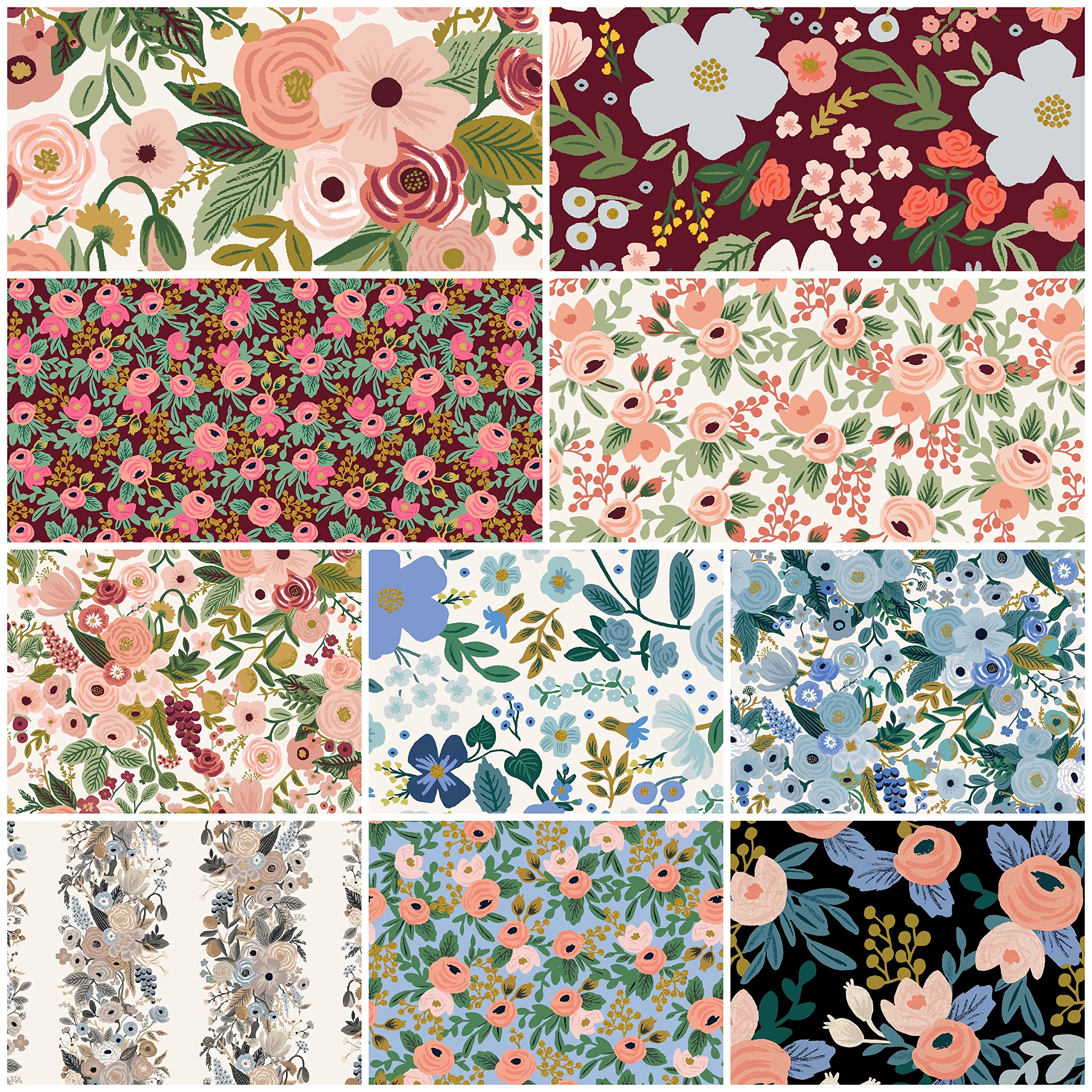 Garden Party Fat Quarter Bundle (10 Pieces) by Rifle Paper Co. for Cotton+Steel 18 x 21 inches (45.72 cm x 53.34 cm) Fabric cuts