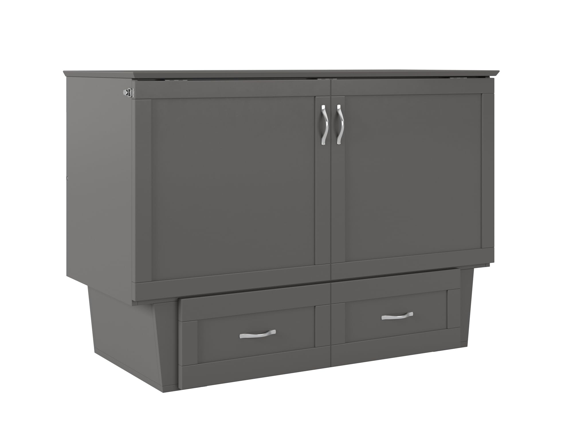 AFI Monroe Full Size Murphy Bed Chest with Mattress, Storage, & Built-in Charger in Grey