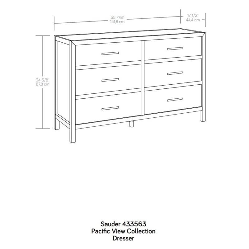 Sauder Pacific View Engineered Wood Metal and Plastic Dresser in Prime Oak