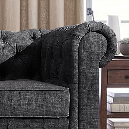 Rosevera Genevieve Upholstered Fine Polyester Collection Tufted Loveseat Couch, Contemporary Chesterfield Armrest,Sectional Sofa for Living Room Apartment, Charcoal 3SEAT