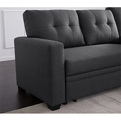 Devion Furniture Contemporary Reversible Sectional Sleeper Sectional Sofa with Storage Chaise in Dark Gray Fabric
