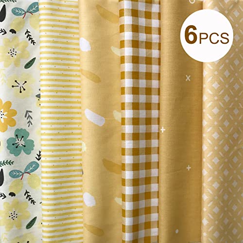 Gnognauq 6pcs 18 x 22 inches (46cmx56cm) Fat Quarters Quilting Fabric Bundles Quilting Fabric for Scrapbooking Cloth Sewing DIY Crafts Handmade (Yellow Series)