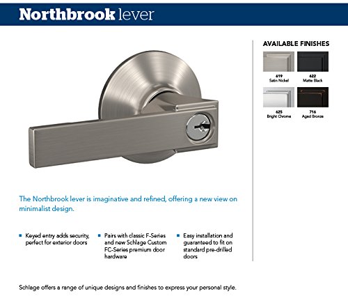 SCHLAGE F51A NBK 622 COL Northbrook Lever with Collins Trim Keyed Entry Lock, Matte Black