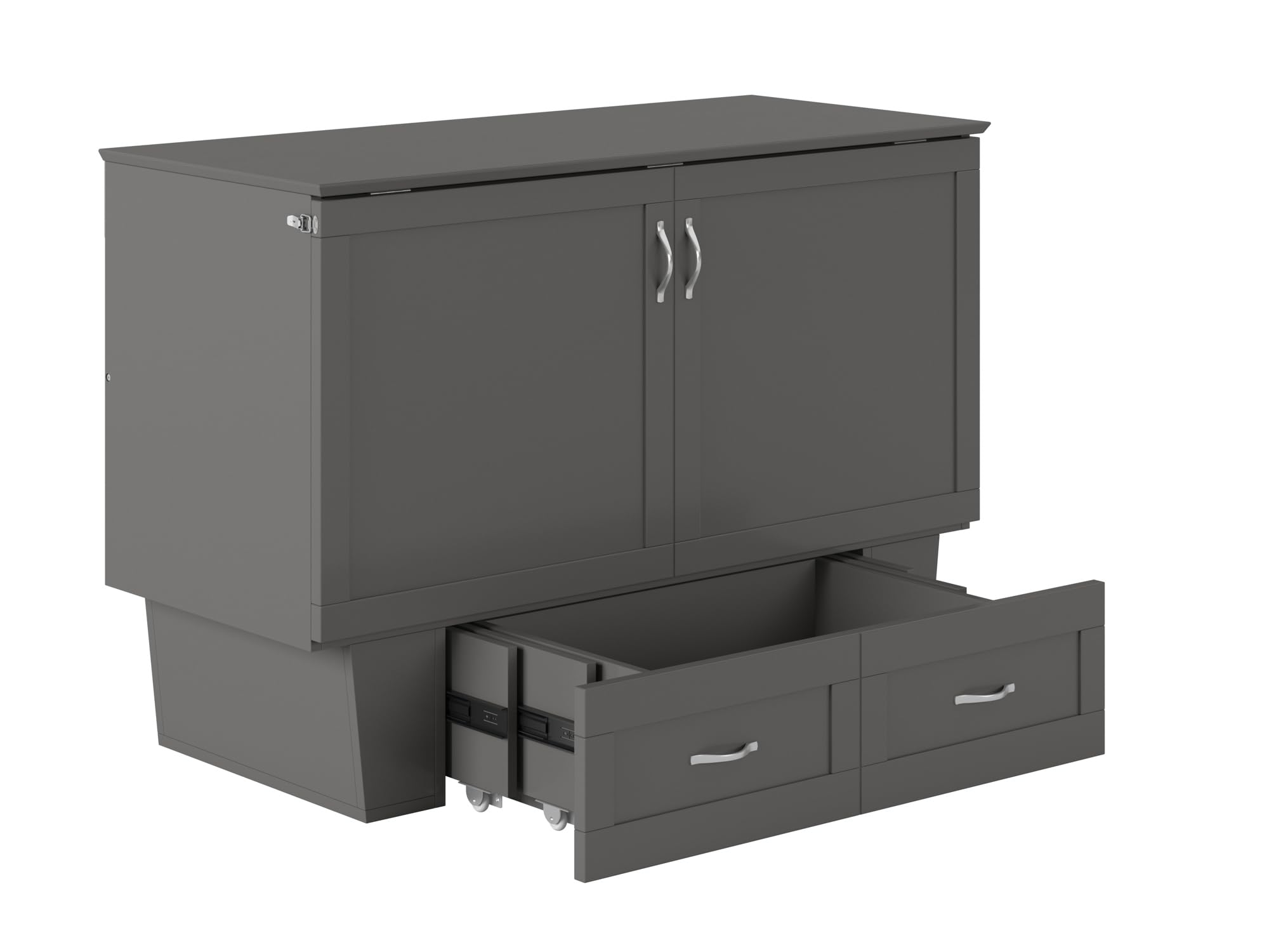 AFI Monroe Full Size Murphy Bed Chest with Mattress, Storage, & Built-in Charger in Grey