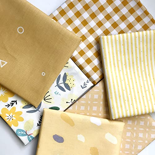 Gnognauq 6pcs 18 x 22 inches (46cmx56cm) Fat Quarters Quilting Fabric Bundles Quilting Fabric for Scrapbooking Cloth Sewing DIY Crafts Handmade (Yellow Series)