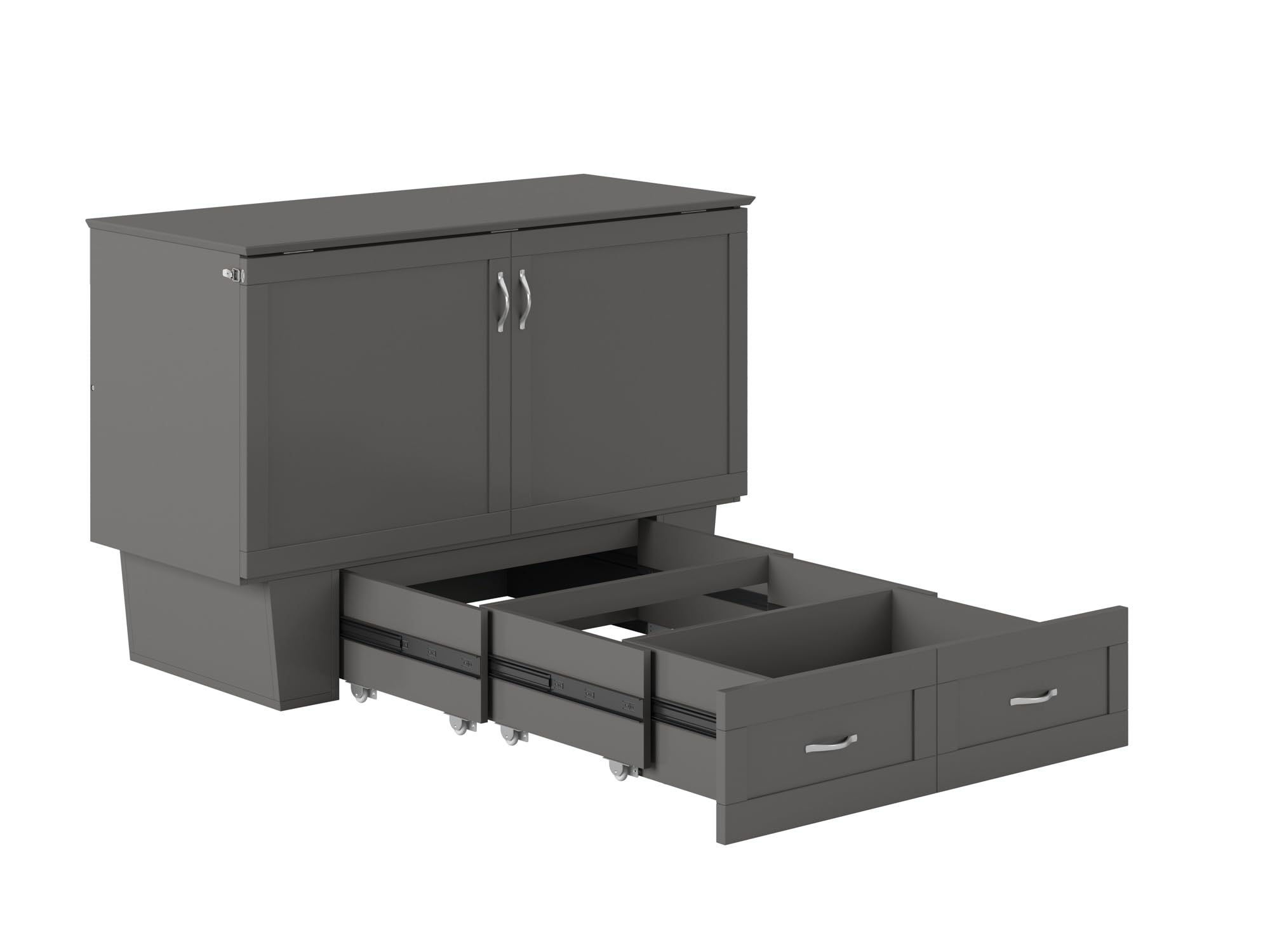 AFI Monroe Full Size Murphy Bed Chest with Mattress, Storage, & Built-in Charger in Grey