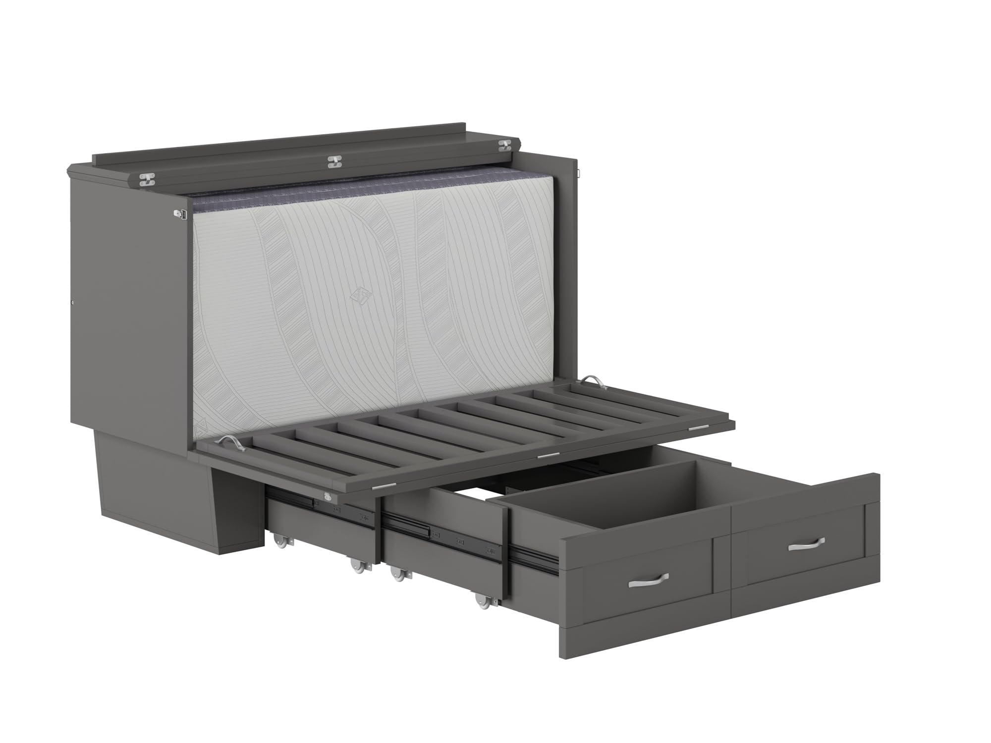 AFI Monroe Full Size Murphy Bed Chest with Mattress, Storage, & Built-in Charger in Grey
