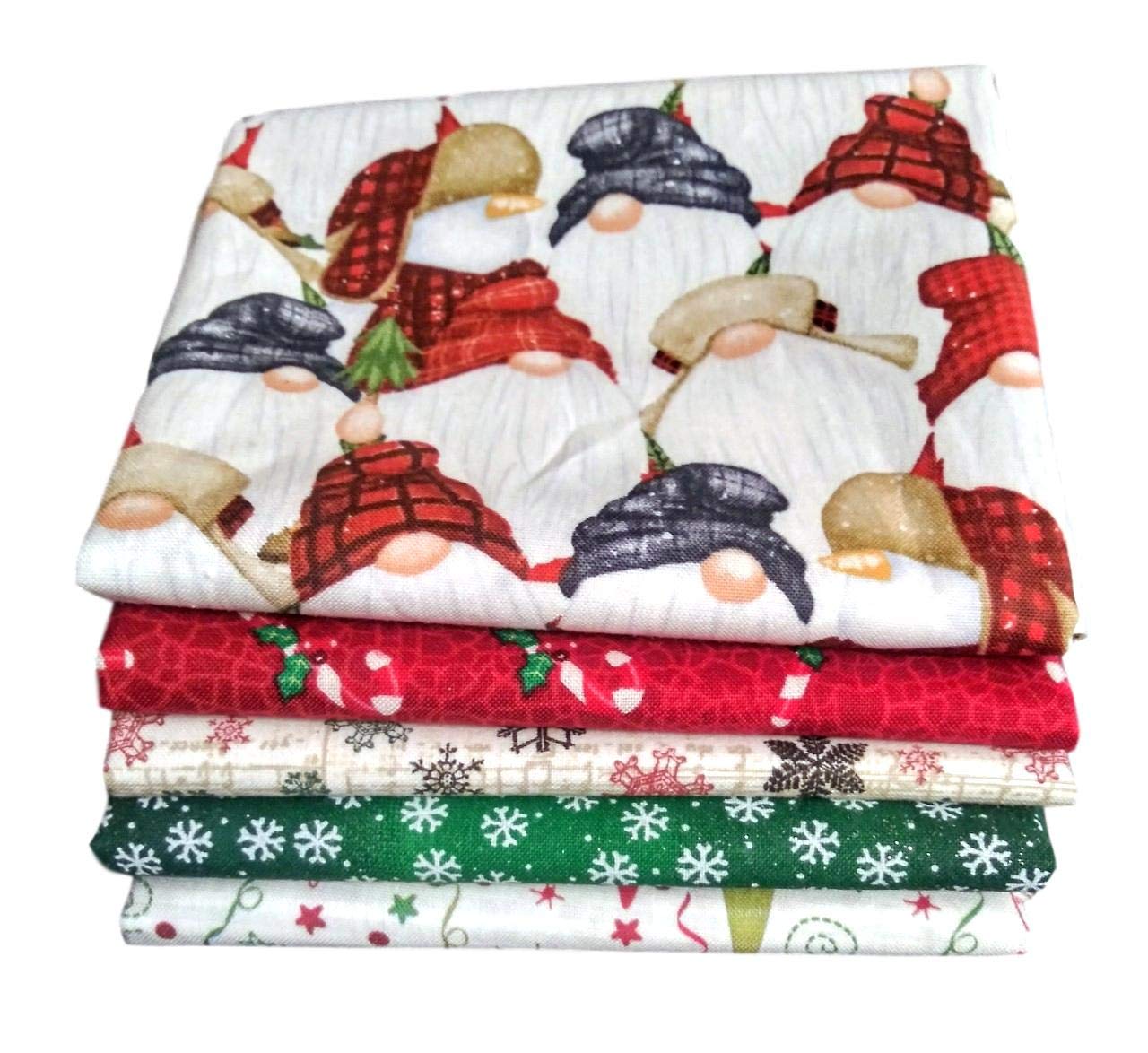 Fat Quarter Bundle by Vertical Vortex Farmhouse Gnomes Fat Quarter Fabric Bundle Set 5 (1-4 Yard) Snowflakes Santa, Multi, 18x21