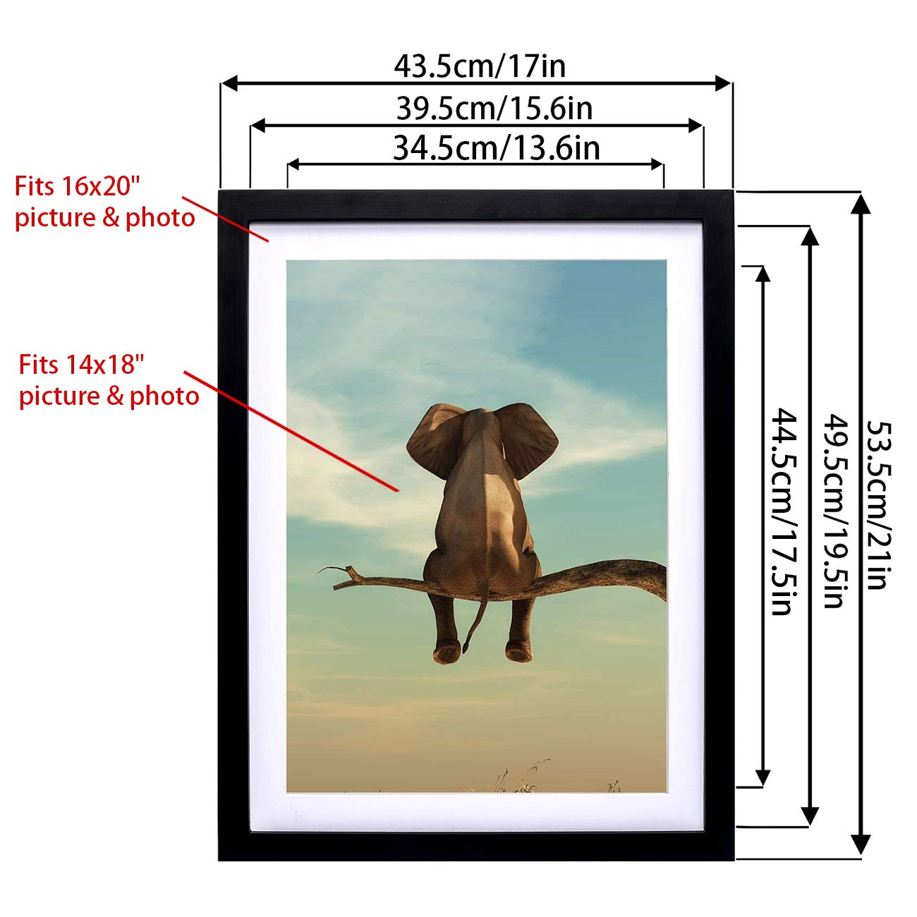 IOOSTAR 16x20 Diamond Painting Picture Frame Display Pictures 14 x 18 inch/35x45 cm with Mat or 16 x 20 inch/40x50 cm Without Mat Photo Frames Diamond Art Frame Natural Solid Wood Black (YNCK005)