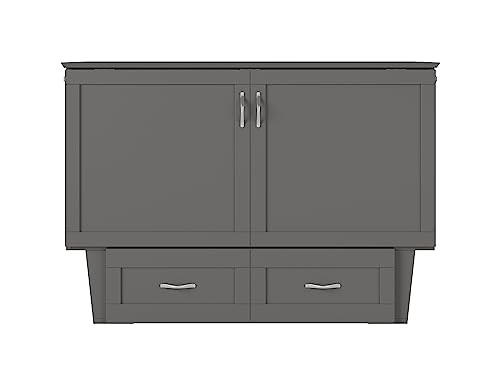 AFI Monroe Full Size Murphy Bed Chest with Mattress, Storage, & Built-in Charger in Grey
