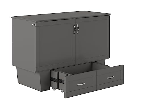 AFI Monroe Full Size Murphy Bed Chest with Mattress, Storage, & Built-in Charger in Grey