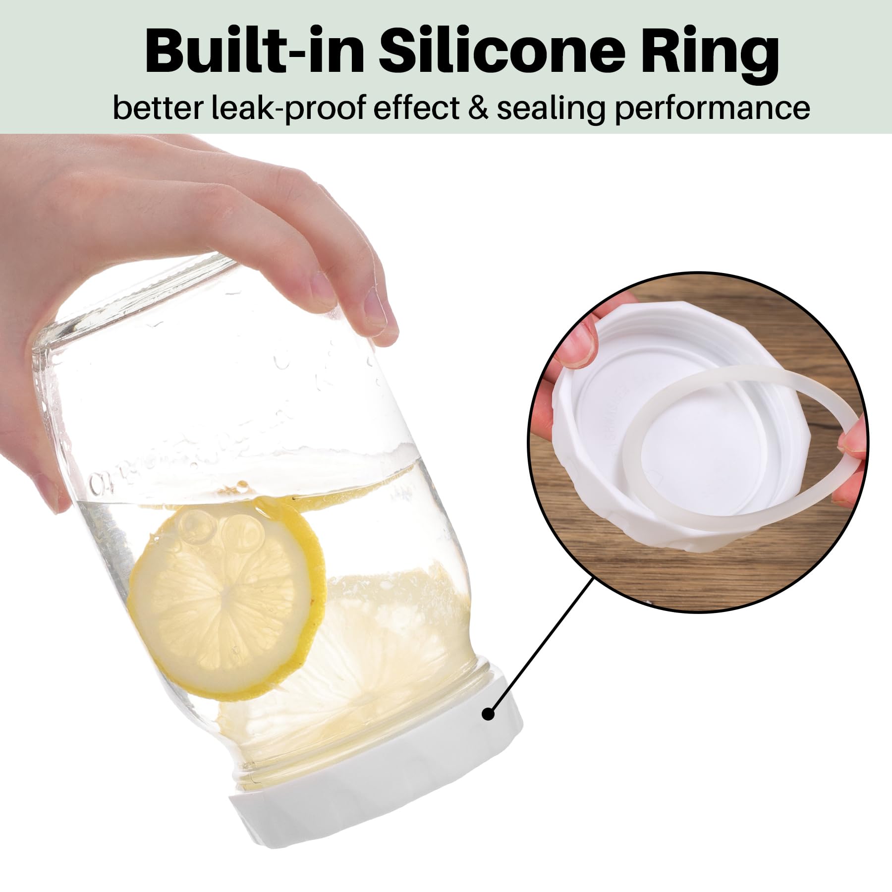 24 Pack Plastic Mason Jar Lids 24 White Wide Mouth with Sealing Rings Mason Jar Lids Fits Ball, Kerr & More Plastic Lids for Mason Jars 86mm Diameter