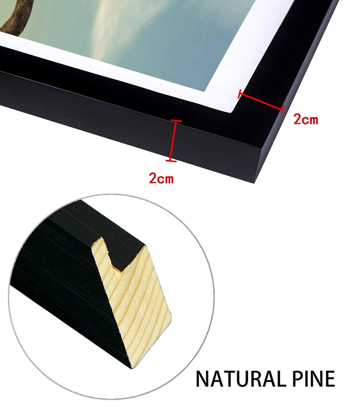 IOOSTAR 16x20 Diamond Painting Picture Frame Display Pictures 14 x 18 inch/35x45 cm with Mat or 16 x 20 inch/40x50 cm Without Mat Photo Frames Diamond Art Frame Natural Solid Wood Black (YNCK005)