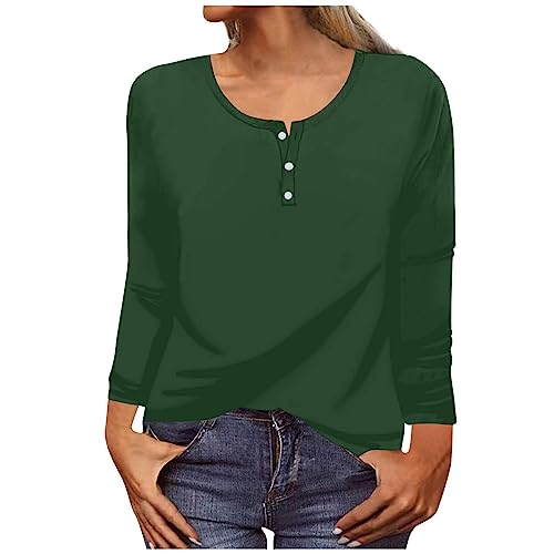 Long Sleeve Shirts for Women Solid Color Button Down Crewneck Tops Loose Casual Basic Blouses Trendy 2023