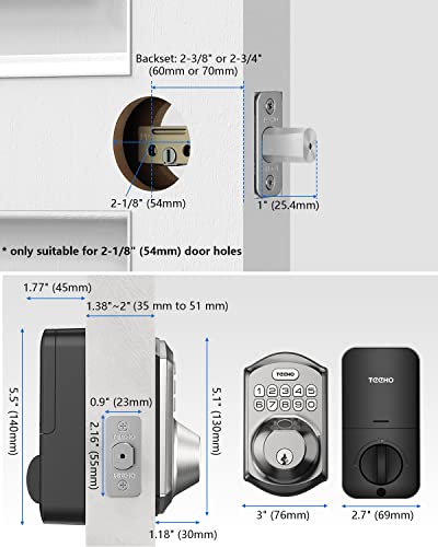 Fingerprint Door Lock - TEEHO TE002 Keyless Entry Door Lock with Keypad - Electronic Deadbolt Keyed Entry - Front Door Lock Sets - Combination Door Lock - Easy Installation - Satin Nickel