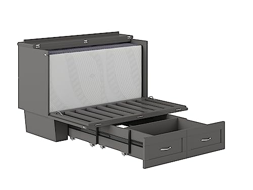 AFI Monroe Full Size Murphy Bed Chest with Mattress, Storage, & Built-in Charger in Grey