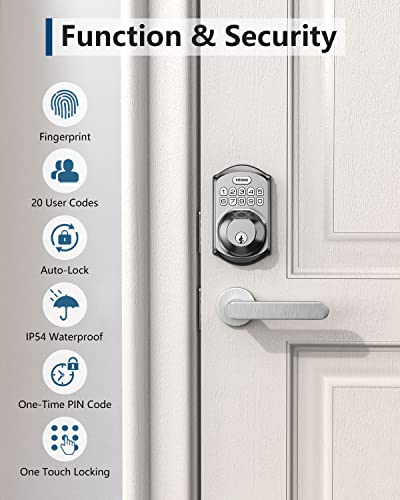 Fingerprint Door Lock - TEEHO TE002 Keyless Entry Door Lock with Keypad - Electronic Deadbolt Keyed Entry - Front Door Lock Sets - Combination Door Lock - Easy Installation - Satin Nickel
