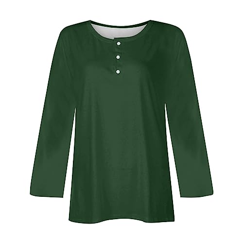 Long Sleeve Shirts for Women Solid Color Button Down Crewneck Tops Loose Casual Basic Blouses Trendy 2023