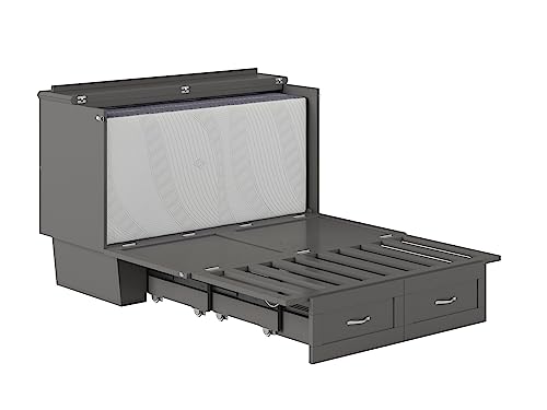 AFI Monroe Full Size Murphy Bed Chest with Mattress, Storage, & Built-in Charger in Grey