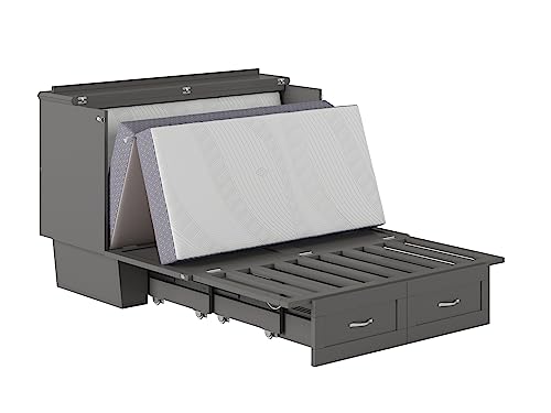 AFI Monroe Full Size Murphy Bed Chest with Mattress, Storage, & Built-in Charger in Grey