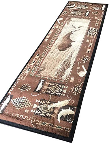 Wildlife Nature Bear Fish Lodge Modern Geometric Arrows Area Rug Carpet Tan Brown (2’ X 7’ Runner)