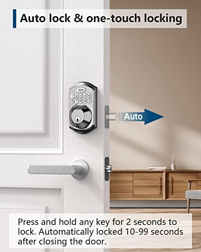 Fingerprint Door Lock - TEEHO TE002 Keyless Entry Door Lock with Keypad - Electronic Deadbolt Keyed Entry - Front Door Lock Sets - Combination Door Lock - Easy Installation - Satin Nickel