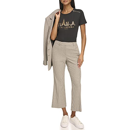 Karl Lagerfeld Paris Women's Pattern Pant, Black/Soft White Multi, 12