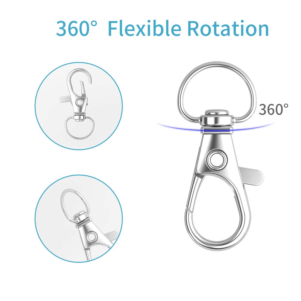 100PCS Keychain Hooks with Key Rings, Metal Swivel Lobster Claw Clasps, for Keychain Clip Lanyard, Jewelry Making, Crafts (Silver)