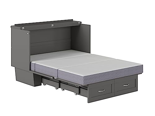 AFI Monroe Full Size Murphy Bed Chest with Mattress, Storage, & Built-in Charger in Grey