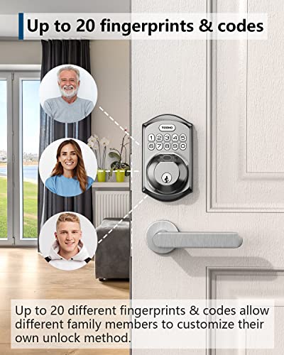 Fingerprint Door Lock - TEEHO TE002 Keyless Entry Door Lock with Keypad - Electronic Deadbolt Keyed Entry - Front Door Lock Sets - Combination Door Lock - Easy Installation - Satin Nickel
