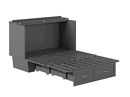 AFI Monroe Full Size Murphy Bed Chest with Mattress, Storage, & Built-in Charger in Grey