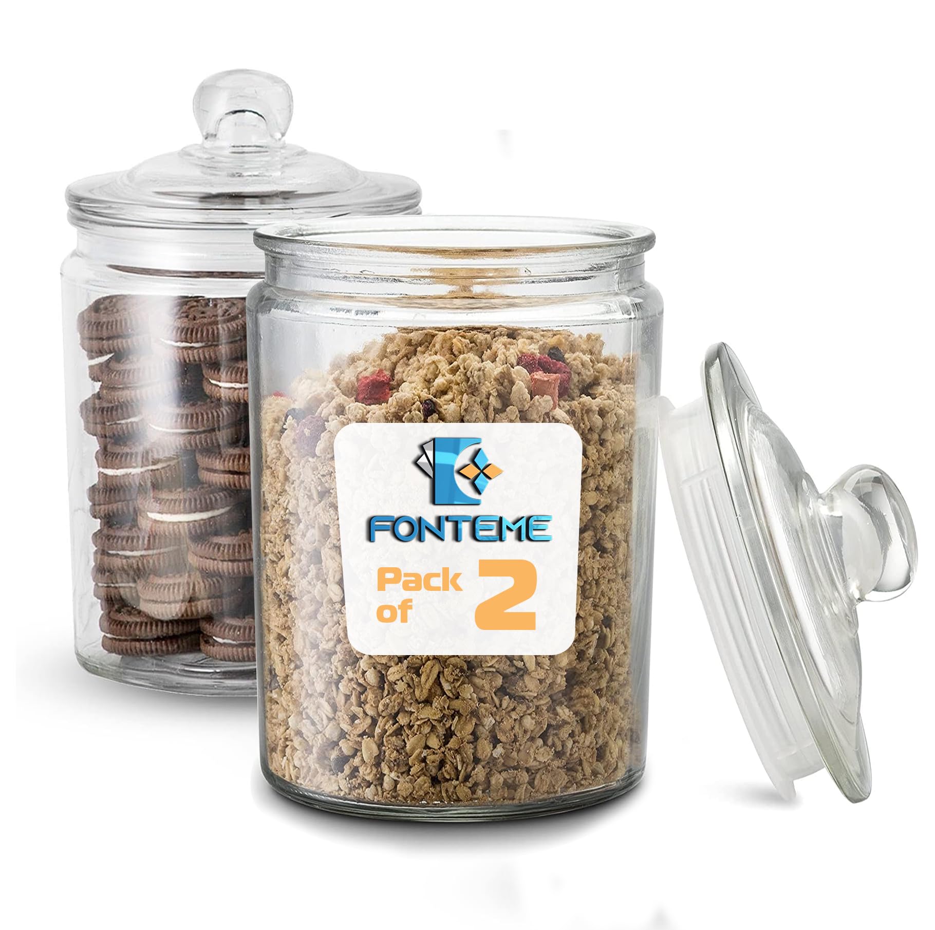 Fonteme Round Acrylic Cookie Jar with Lid - Set of 2 | Clear Airtight Canisters Use As Candy Jars, Cookie Jars, & Pantry Jars