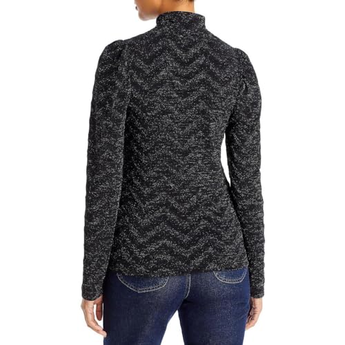 Karl Lagerfeld Paris Women's High Neck Chevron Knit, Black Silver, X-Large