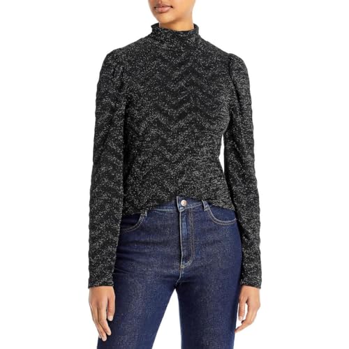 Karl Lagerfeld Paris Women's High Neck Chevron Knit, Black Silver, X-Large